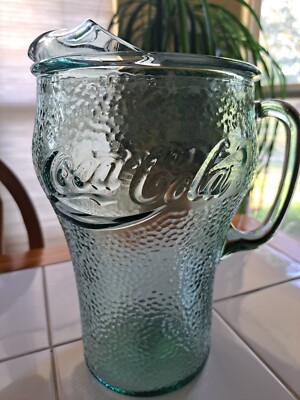 Vintage Heavy Green Pebbled Glass Coca-Cola / Coke Pitcher 64 Oz w/ Ice ...