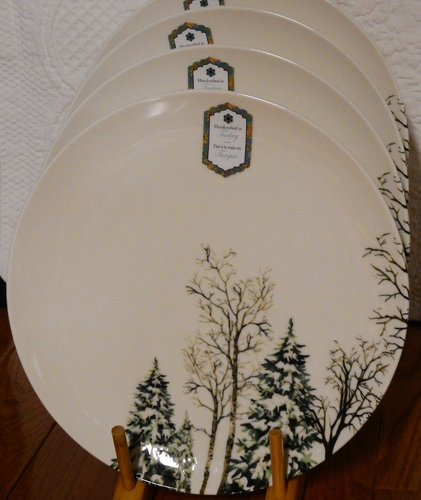 Intesa Home Winter Pine Trees Dinner Plate 10 1/2' Set of 4 NEW | eBay