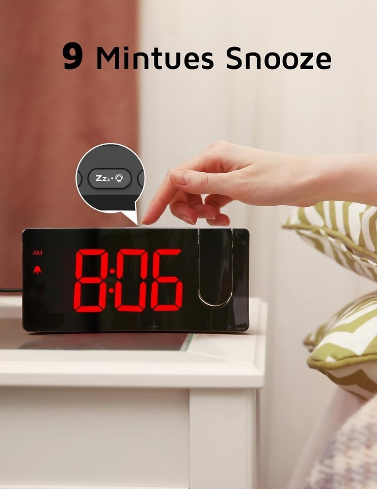Stylish Projection Alarm Clock with 180° Projector and USB Charging ...