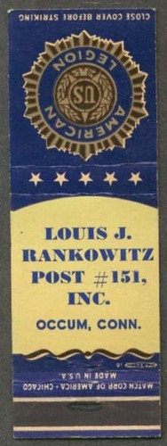 American Legion Rankowitz Post Occum CT matchcover | eBay