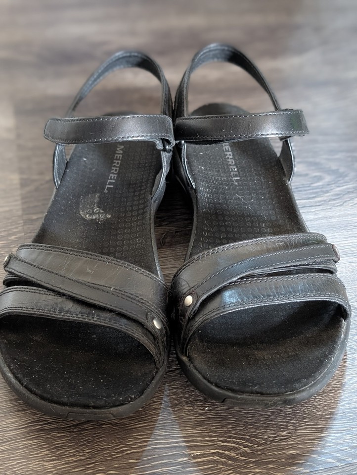 Merrell Leather Sandals Dahlia Travel Womens 8 Sporty Strap Black ...