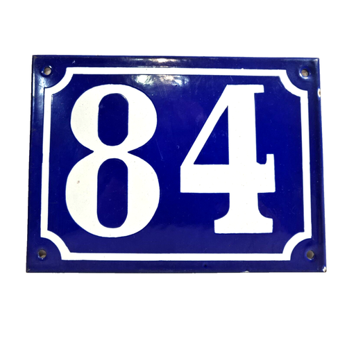 Large domed vintage French blue house number enamel sign plaque 84 ...