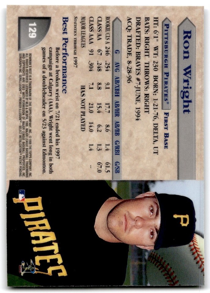 1998 Bowman's Best Ron Wright Baseball Cards #129 | eBay