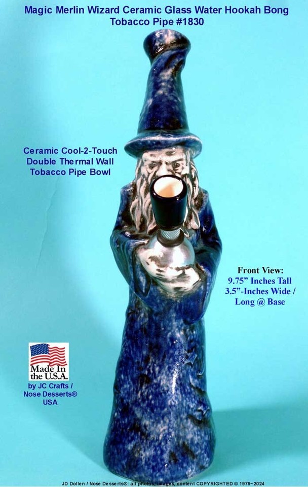 Magic Merlin Wizard Ceramic Glass Water Hookah Bong Tobacco Pipe, #1830 ...