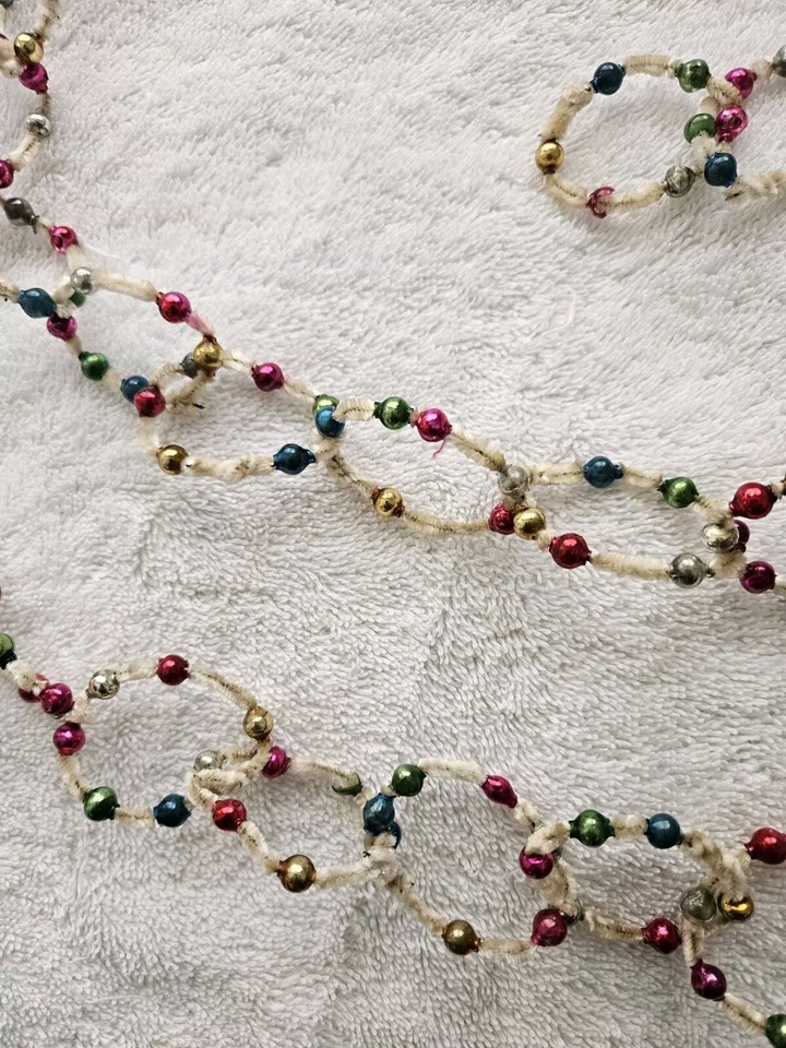 Vtg 50s Pipe Cleaner Mercury Glass Bead Chain Christmas Tree Garland ...