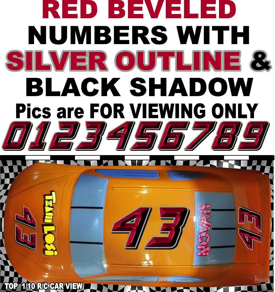 3-D RACING NUMBERS (2's) RED BEVELED Decal Sticker Sheet 1/8-1/10-1/12 ...