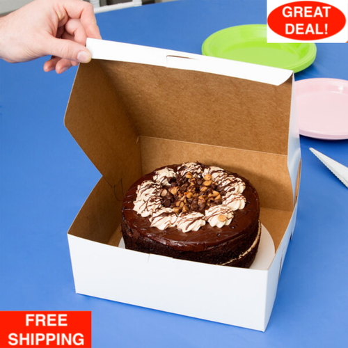 10 Pack 10" x 10" x 4" White Square Paperboard Cake Bakery Box ...