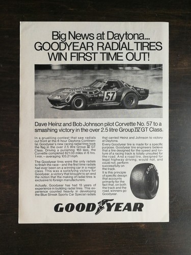 Vintage 1972 Goodyear Tires Dave Heinz Bob Johnson Full Page Original ...