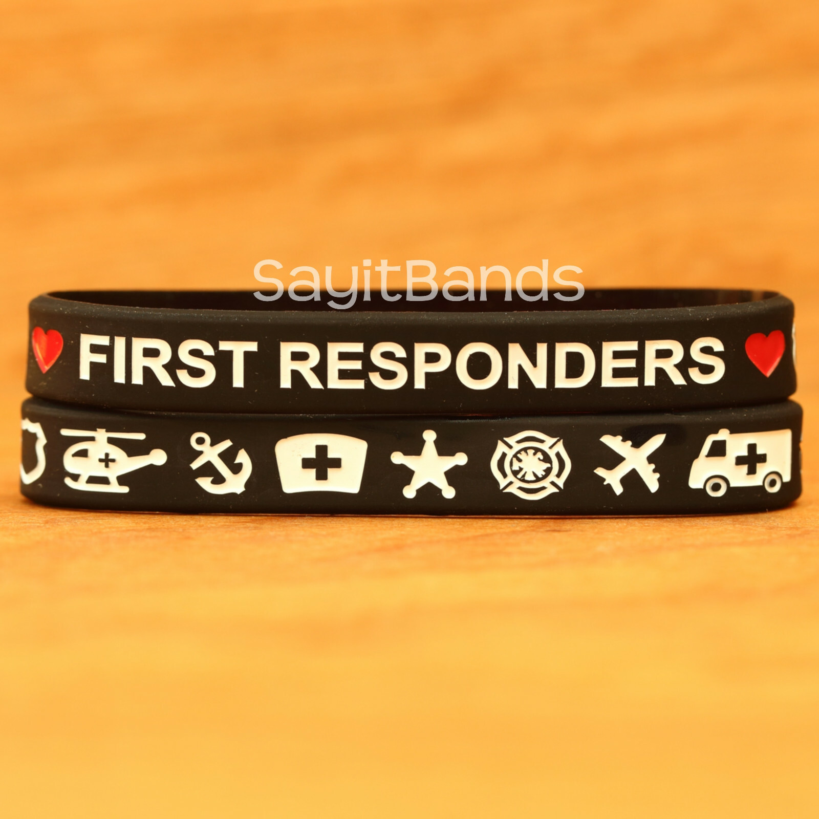 Two (2) First Responders Wristbands Police EMS Military FIRE Silcione ...