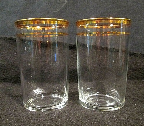 2 LIBBEY Glass Juice Glasses 3010-10 Wide Gold Rim and Thin Line VHTF ...