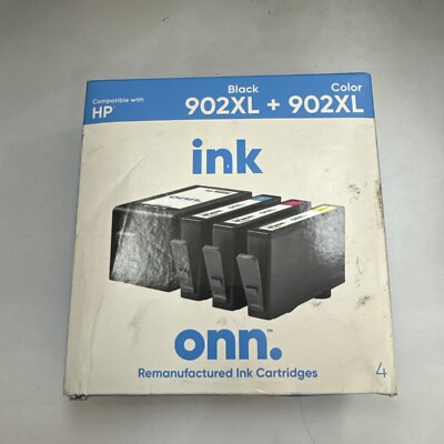 4 Pack ONN Ink For Hp 902XL Ink set Black Color 902 XL 6950 6954 6958 ...