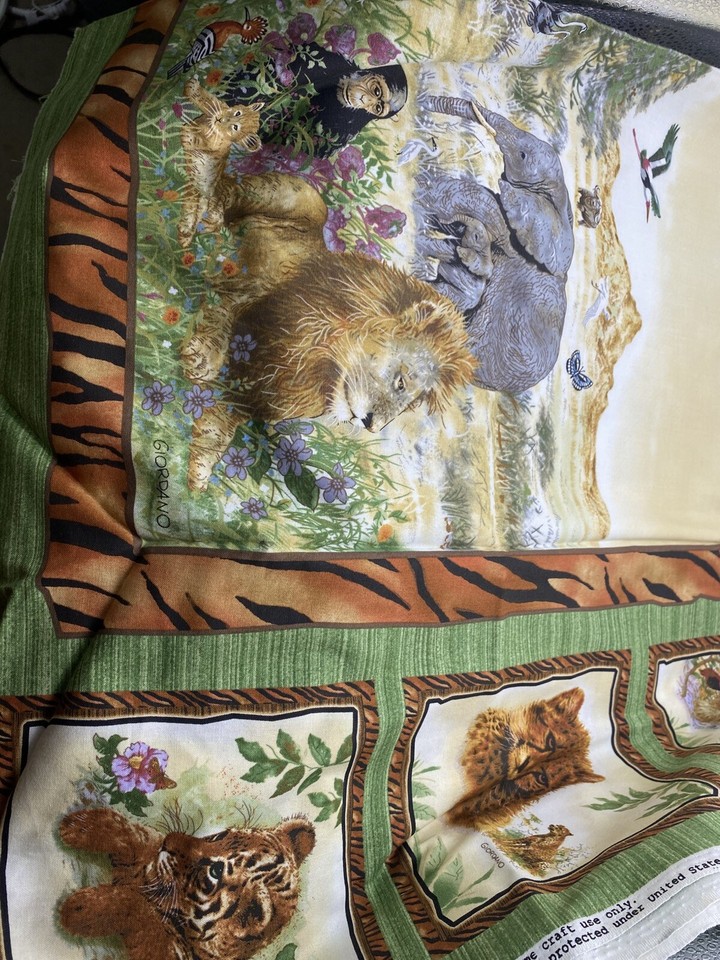 Giordano Studios Fabric Panels Africa Lion Tiger Cubs Giraffe Safari Jungle 1+yd | eBay