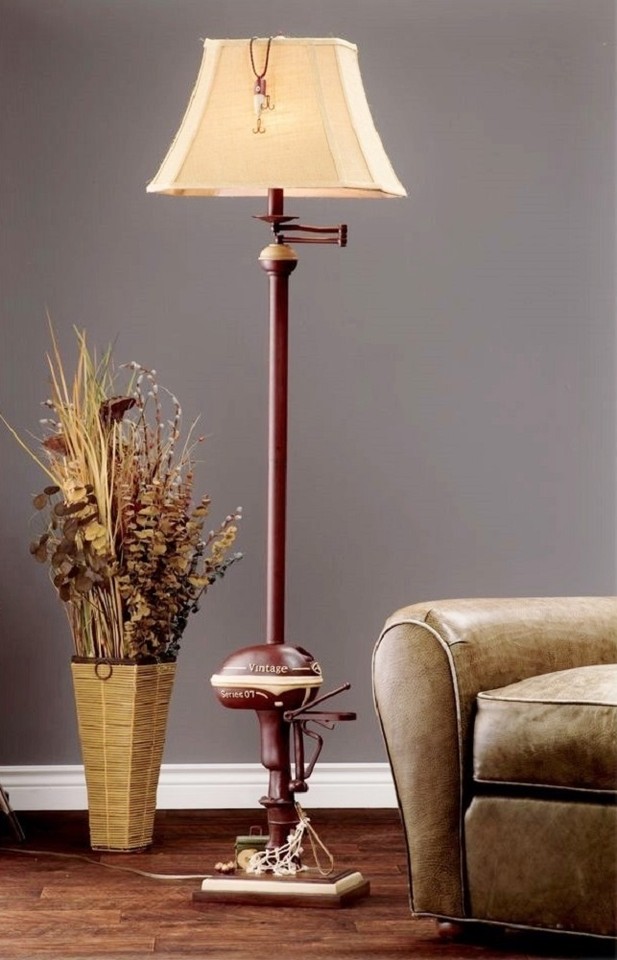 Vintage Style Fishing Boat Outboard Motor Floor Lamp Nautical Lake ...