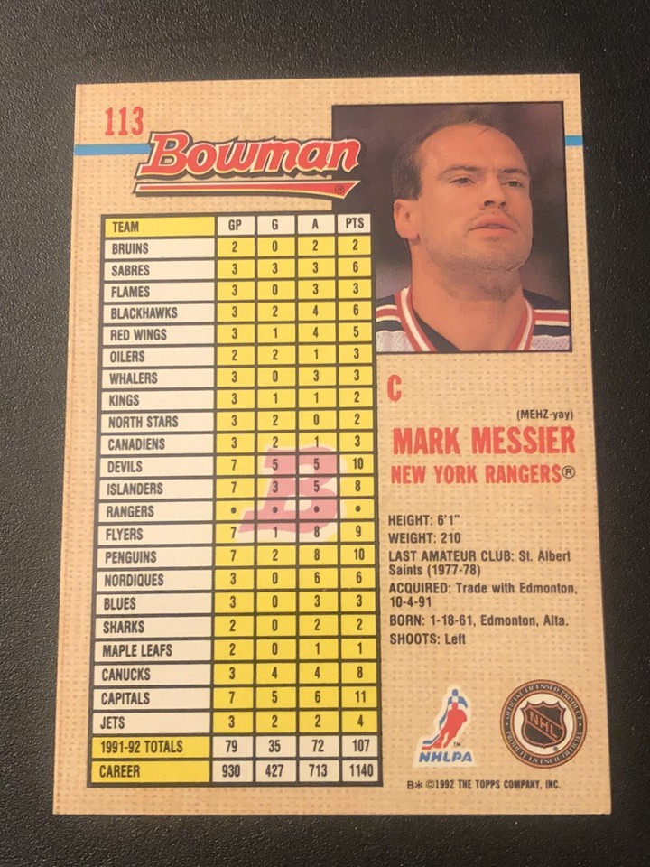 1992-93 Bowman Mark Messier #113 HOF | eBay