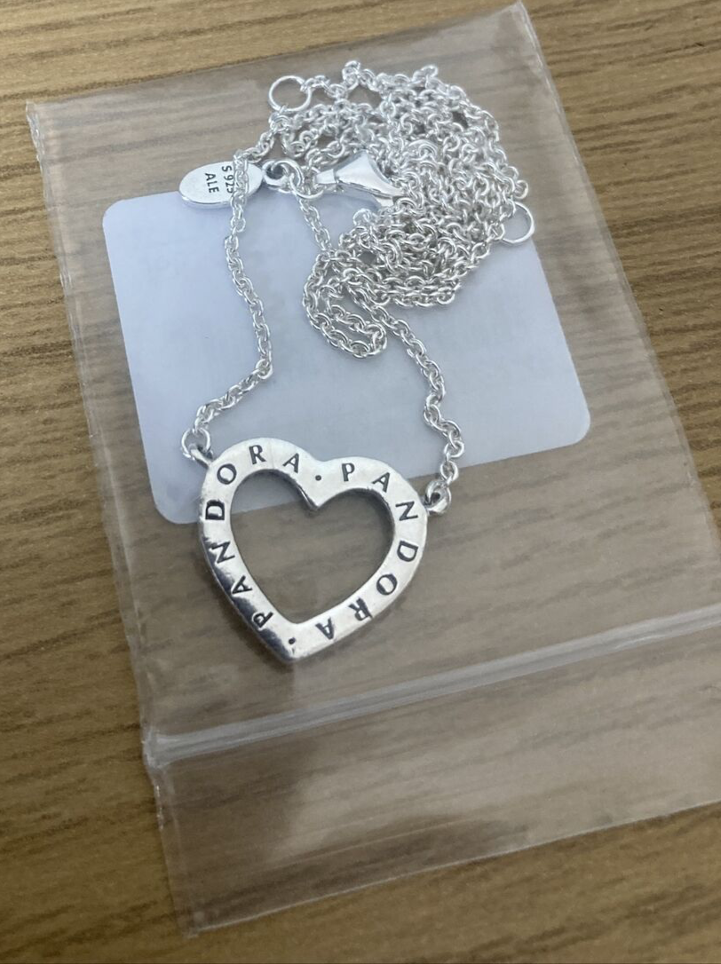 PANDORA 590534CZ-45 Sparkling Open Heart Sterling Silver Necklace for ...