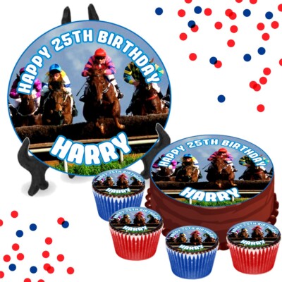 Horse Racing Jumping PERSONALISED Birthday Edible Cake & Cupcake ...