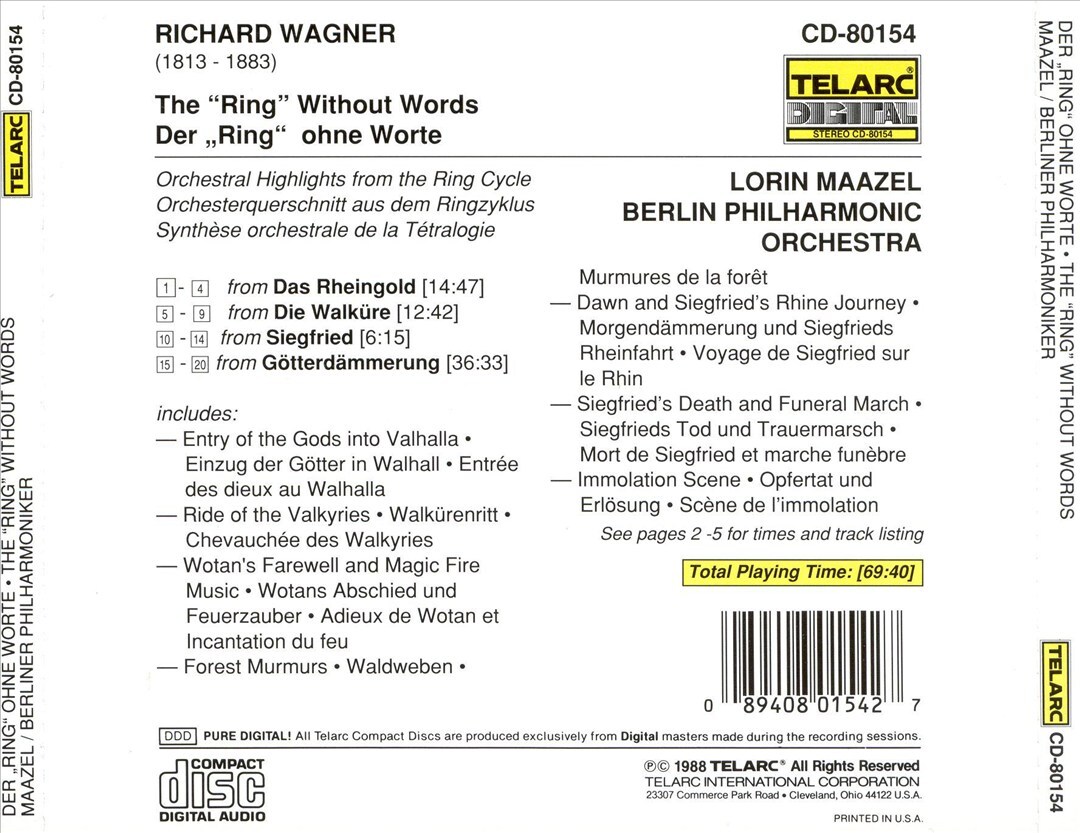 LORIN MAAZEL WAGNER: THE "RING" WITHOUT WORDS NEW CD 89408015427| eBay