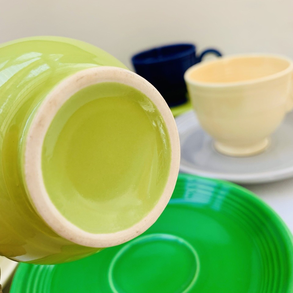 Vintage Genuine Fiesta 7 TEA CUP & SAUCER Sets Multi-Color Greens ...