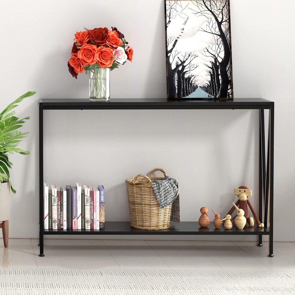 2-Tier Narrow Console Sofa Side Table for Entryway Hallway Living Room ...
