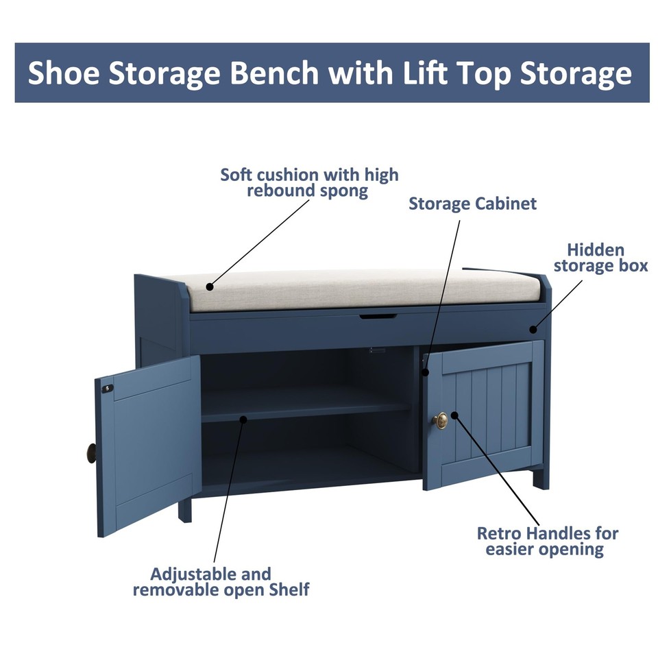 30" Shoe Bench with Lift Top Storage, Entryway Bench with Cushioned ...
