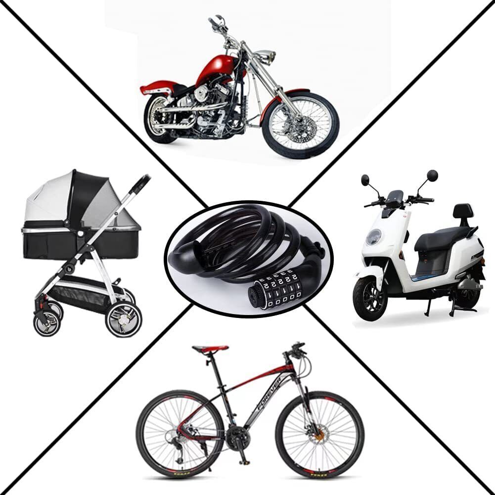 🔥5-Digit Code Bike Lock Heavy Duty Security Cable Chain Combination ...