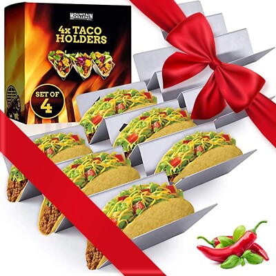 Taco Holder Stands Stainless Steel 4pc Set Tray Tacos Easy Prep No Mess ...