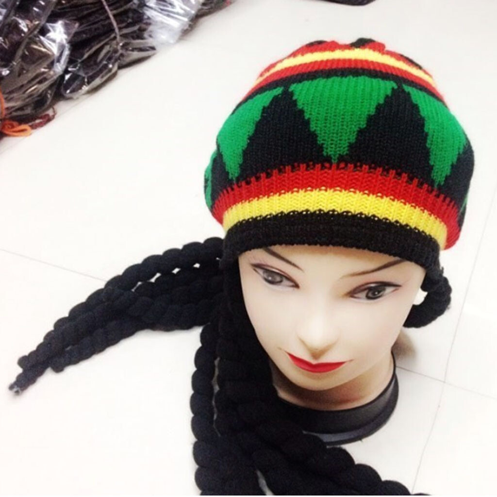 Knitted Reggae Beanie with Jamaican Dreads | eBay