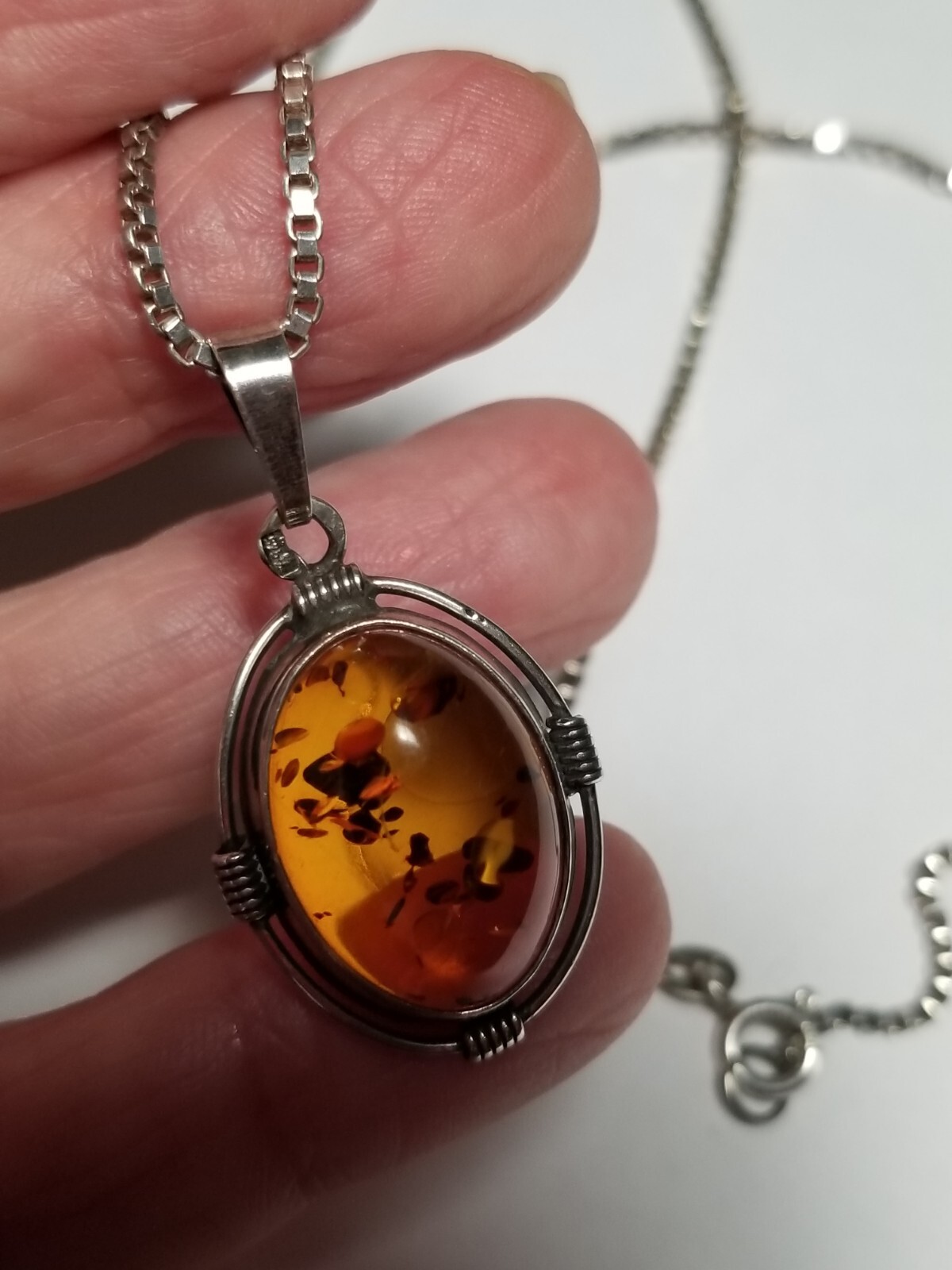 Genuine Baltic Amber Pendant Necklace Sterling Polish Hallmarks 18 inch ...