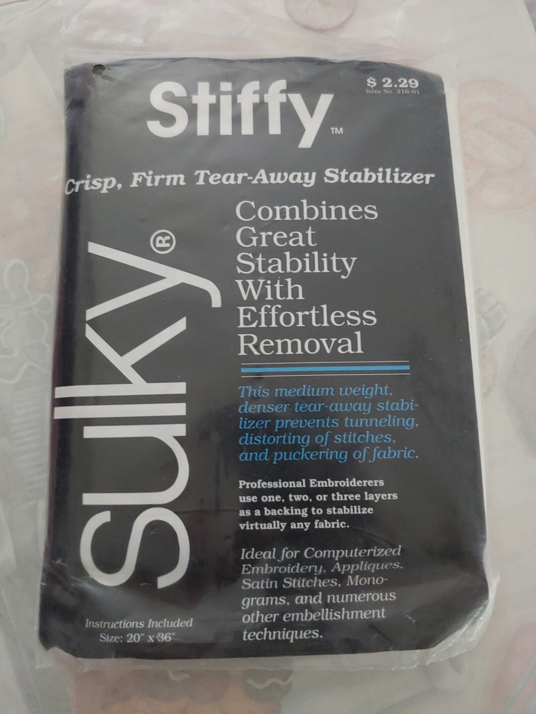 Stiffy Crisp Firm Tear Away Stabillizer Embroidery 20"x 36" Sully | eBay