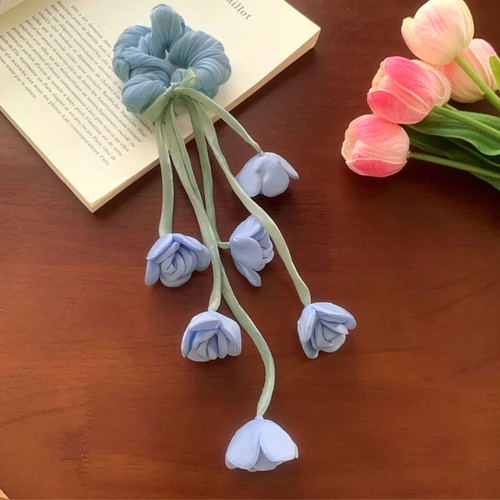 Floral Hair Scrunchie Tulips Floral Sheer Tassels Ribbon Headbands Hair ...