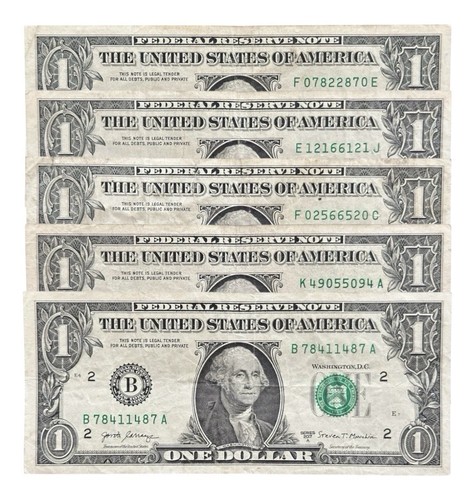 Lot of 5 $1 Bills - Fancy Serial Numbers - Radar Pattern | eBay