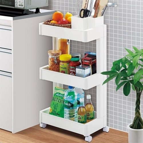 Narrow Gap Storage Rack Basket Shelf Cart Holder kitchen laundry Room ...