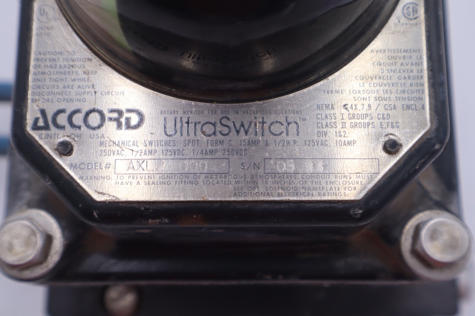 Accord AXL21000 Ultraswitch 250v-ac 250v-dc Valve Limit Switch D382854 ...