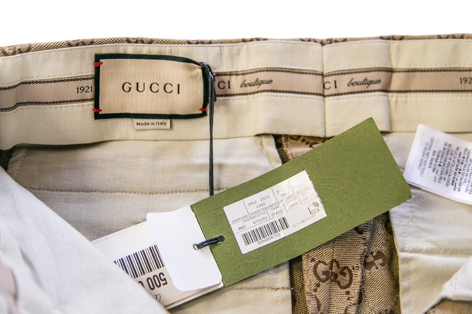 GUCCI ARIA GG Canvas Print Shorts 46 size Leather Trim Balenciaga ...