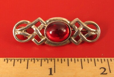 VINTAGE RED CABOCHON DESIGNER SIGNED BOMA STERLING SILVER CELTIC BROOCH ...