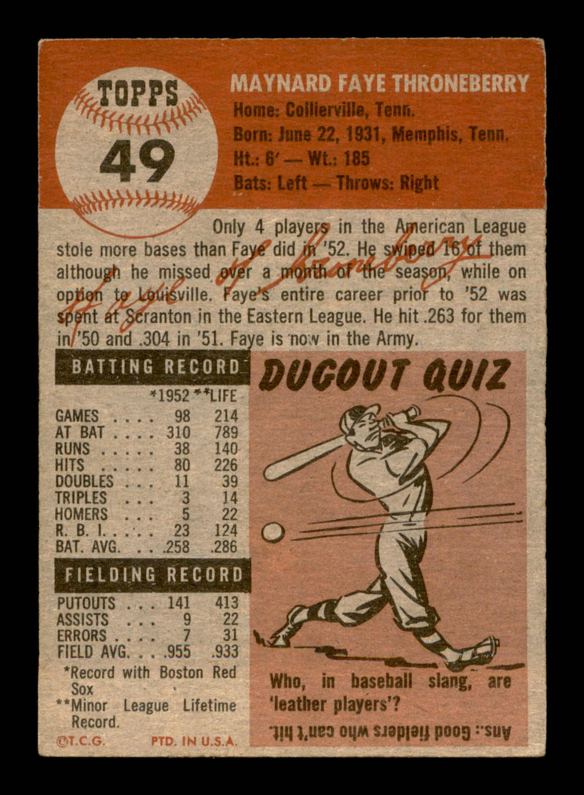 1953 Topps #49 Faye Throneberry | eBay