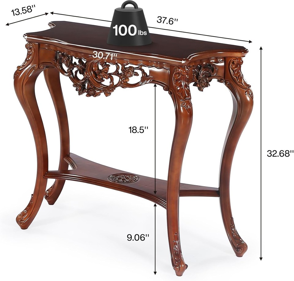 Antique Console Table, 38 Inch Victorian Half Moon Sofa Table for ...