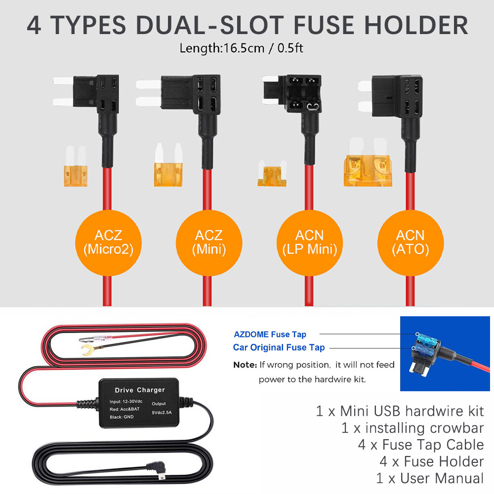 Universal Dash Cam Hardwire Kit Mini Micro USB Hard Wire Cable Fuse for ...