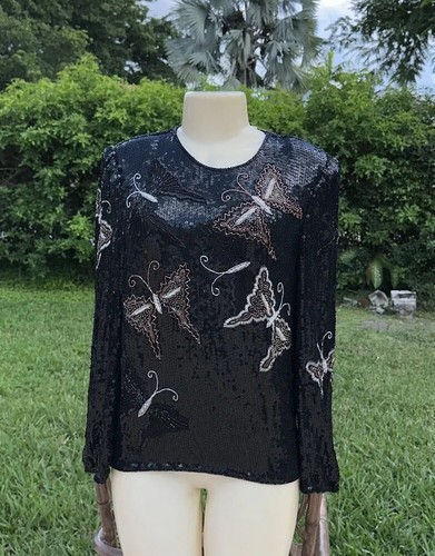 Vintage Judith Ann Creations for I Magnin Beaded Butterfly Silk Blouse ...