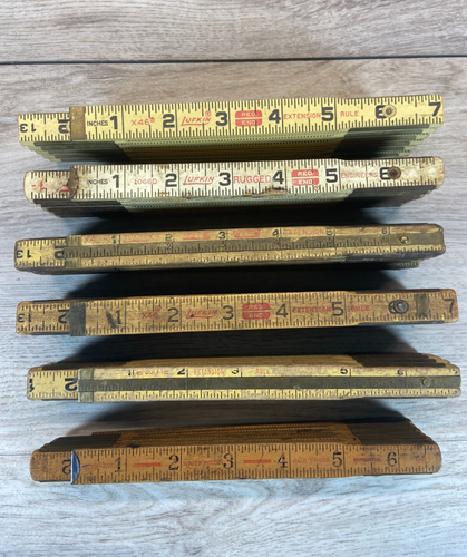 Vintage Wood Folding Rulers Lot (6) Lufkin Red Rugged Blue Tip ...