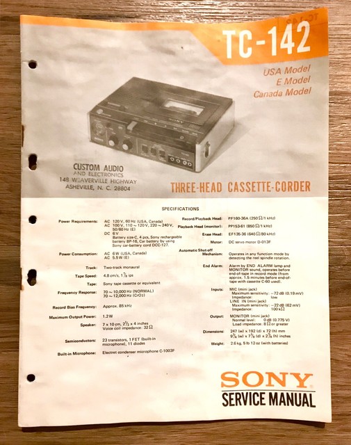 Vintage Sony 3 Head 6 Watt Cassette-corder Tc-142 for sale online | eBay