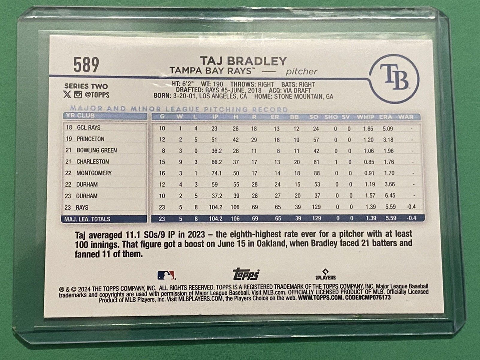 2024 Topps Baseball Series 2 #589 Taj Bradley FS - Tampa Bay Rays | eBay