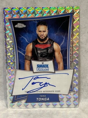 2025 Topps Chrome WWE Tama Tonga Blue Brand Geometric Refractor Auto # ...