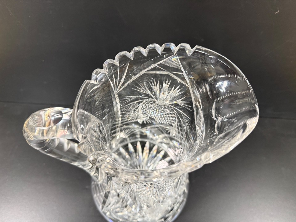 HUGE ABP American Brilliant Period Cut Glass Pitcher Heart Thistle 10 ...