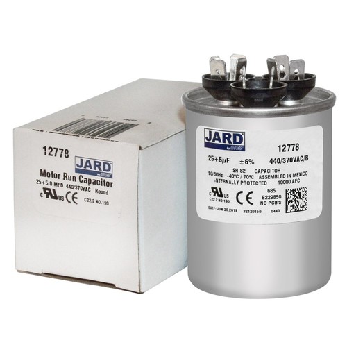 25 + 5 uf MFD 370 440 VAC Round Dual Capacitor 12778 Replaces C3255R ...