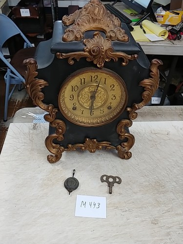 ORNATE INGRAHAM EBONIZED WOOD MANTLE CLOCK WITH KEY | eBay