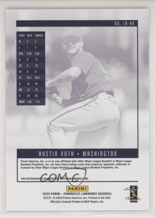 2020 Panini Chronicles Luminance Auto Gold /99 Austin Voth #LA-AV Auto ...