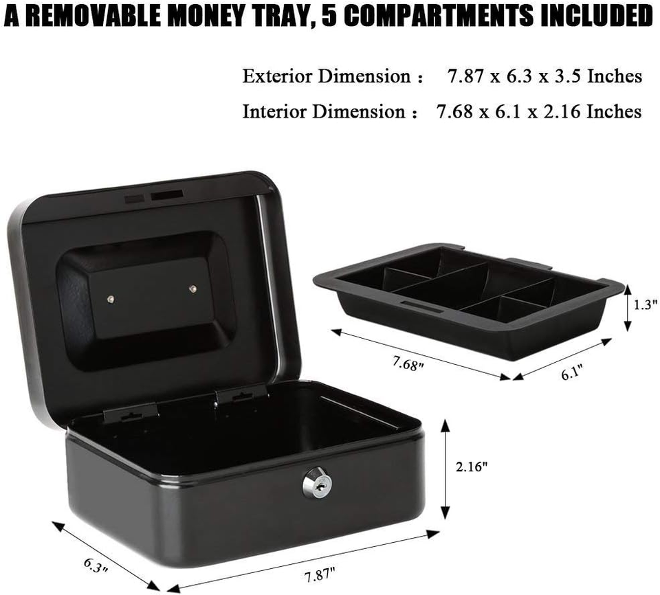 Locking Medium Steel Cash Box with Money Tray,Lock Box,Black | eBay
