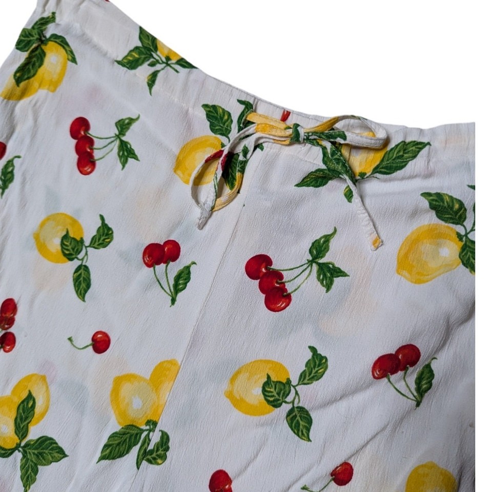 Vtg Y2K Jones New York White Cherry Lemon Fruit Print Gauze Straight ...