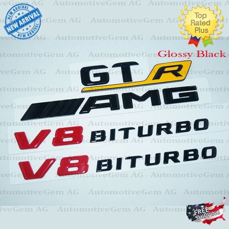 GTR AMG V8 Star BITURBO Emblem Yellow Black Badge Combo Set Mercedes ...